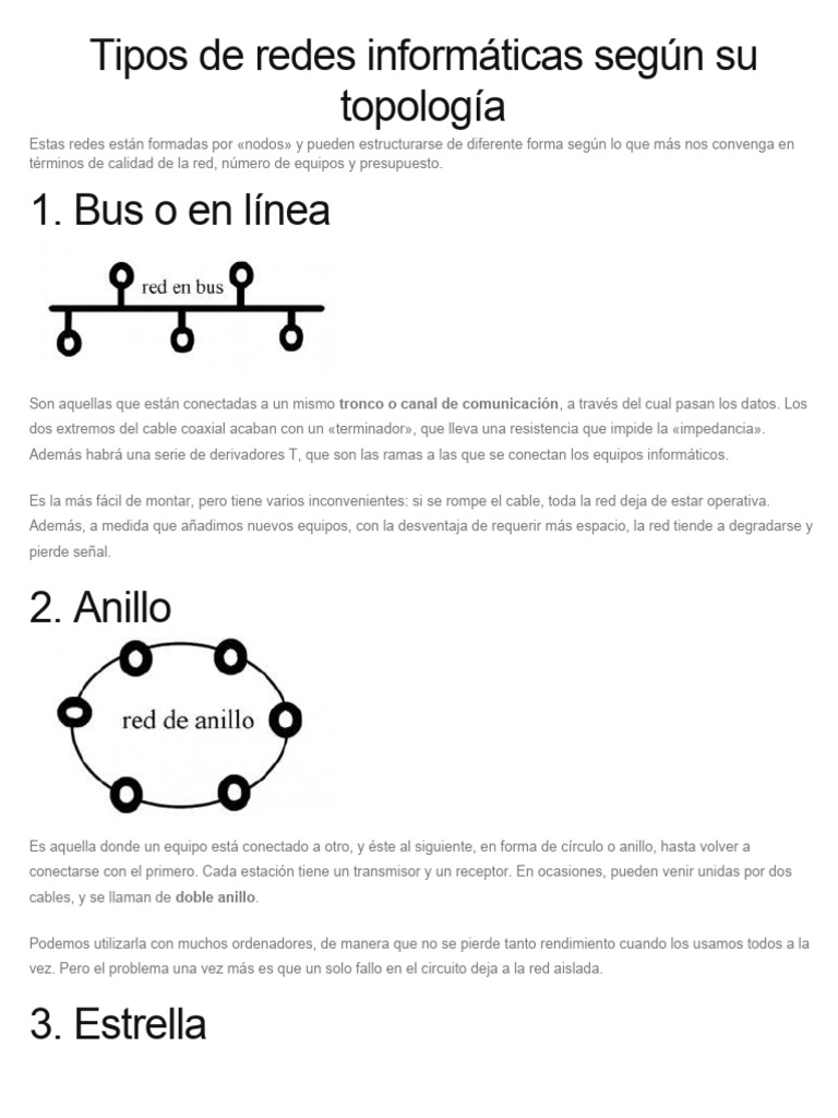 Tipos de redes informáticas según su topología | PDF | Topología de la red | Red de computadoras
