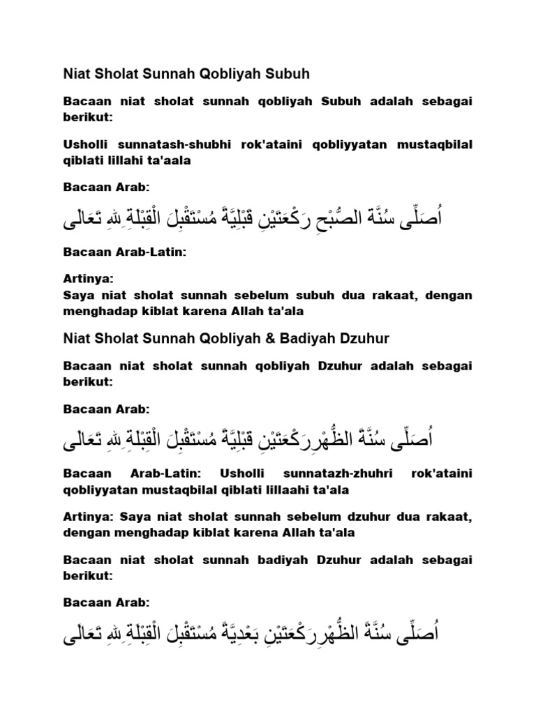 Niat Sholat Sunnah Qobliyah Subuh | PDF
