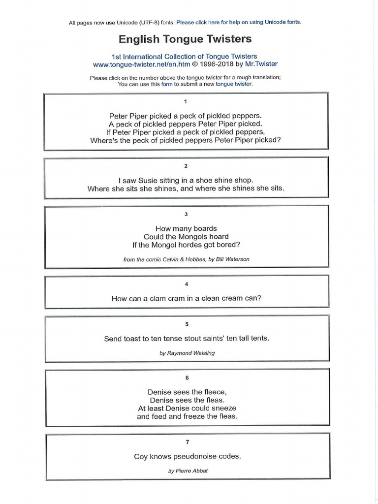 English Tongue Twisters | PDF