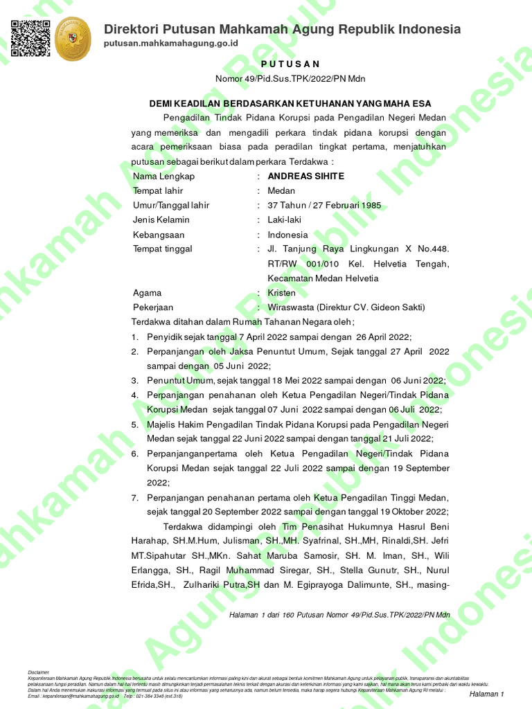 Putusan 49 Pid - Sus-Tpk 2022 PN MDN 20230206205247 | PDF