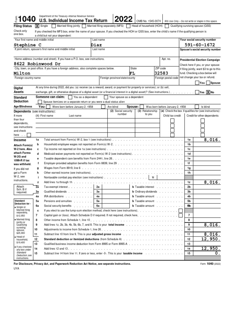 2022 Individual Tax Return | PDF | Irs Tax Forms | Earned Income Tax Credit