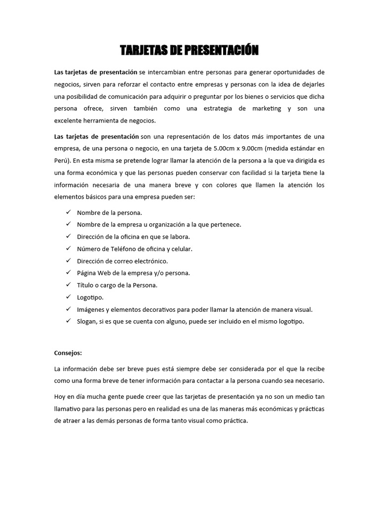 Tarjetas De Presentación Pdf