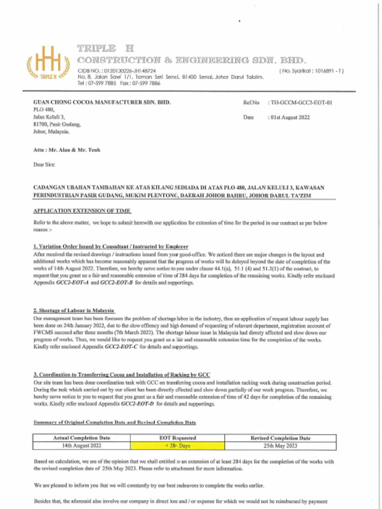 Sample of Extension of Time Letter | PDF