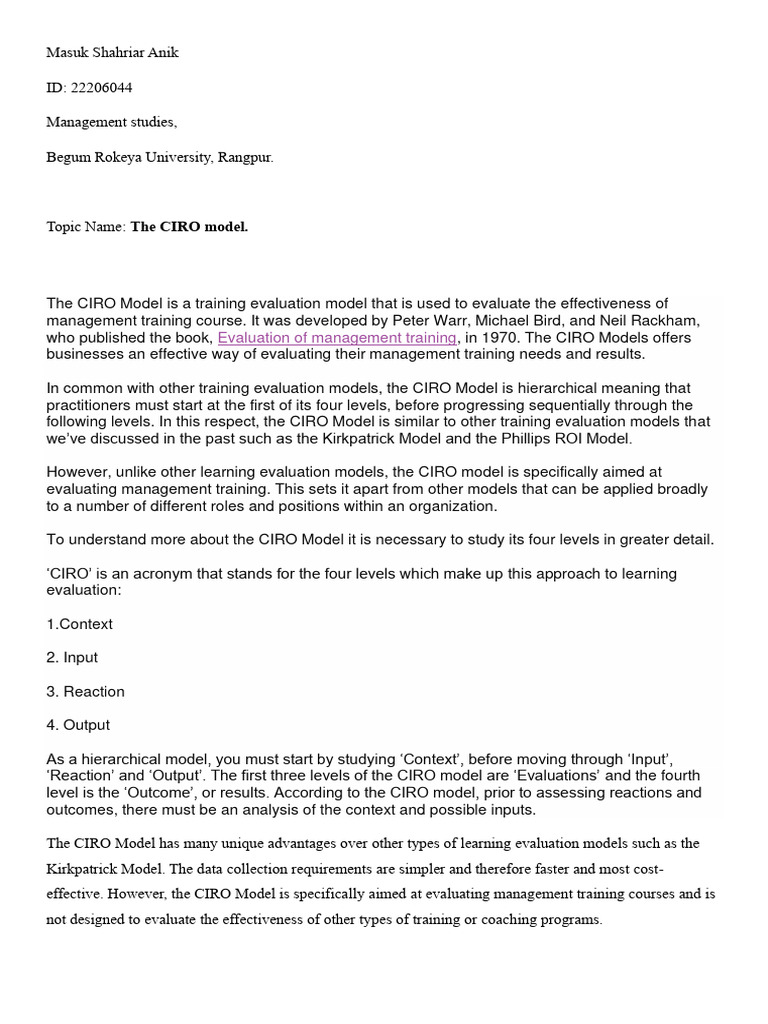 The CIRO Model | PDF | Self-Improvement