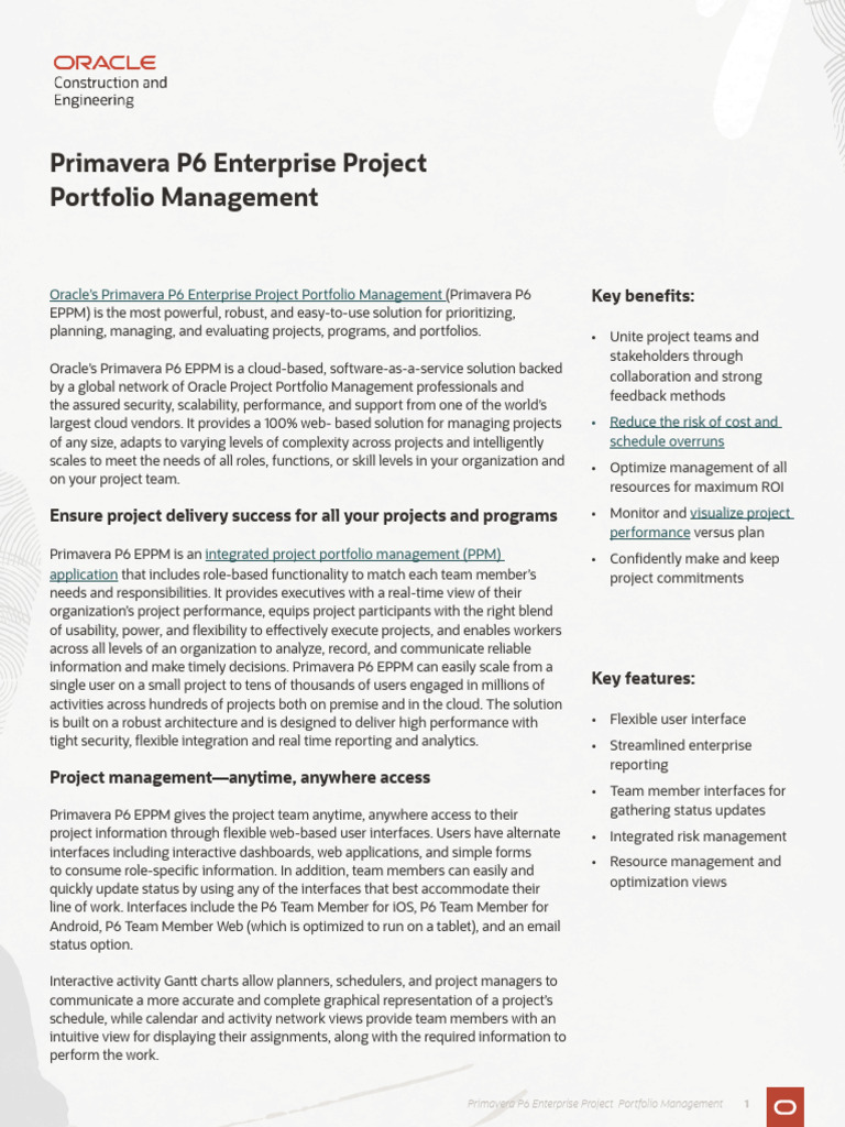 Primavera P6 Enterprise Project Portfolio Management | PDF | Cloud ...