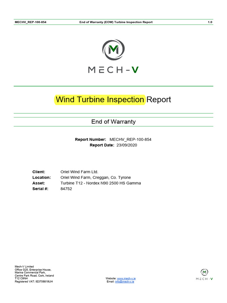 Wind Turbine Inspection Report - MECH-V-2020 | PDF