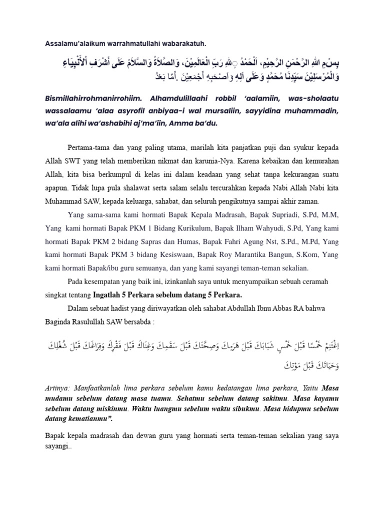 Ingat 5 Perkara Sebelum Datang 5 | PDF