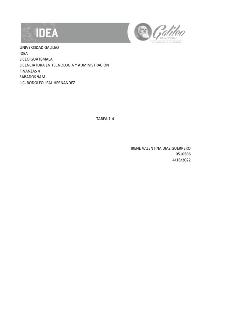 Tarea 1-4 Finanzas 4 - 0510586 | PDF | Factoring (Finanzas) | Business