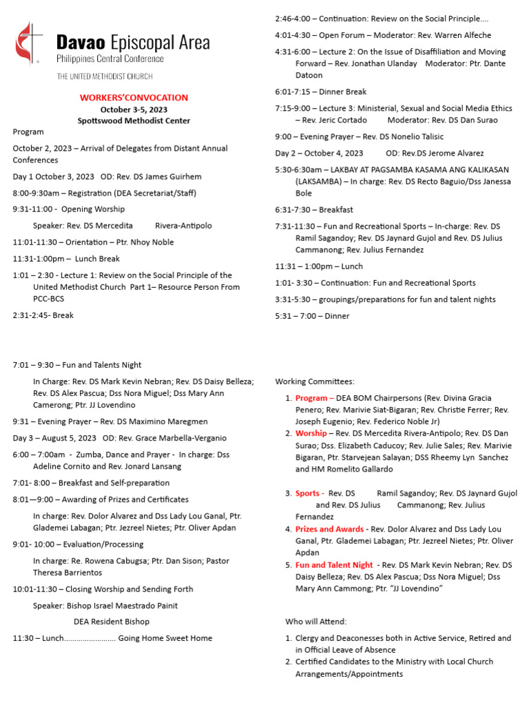 Program For Dea Workers Convo | PDF | Church Organization | Christian Denominational Families