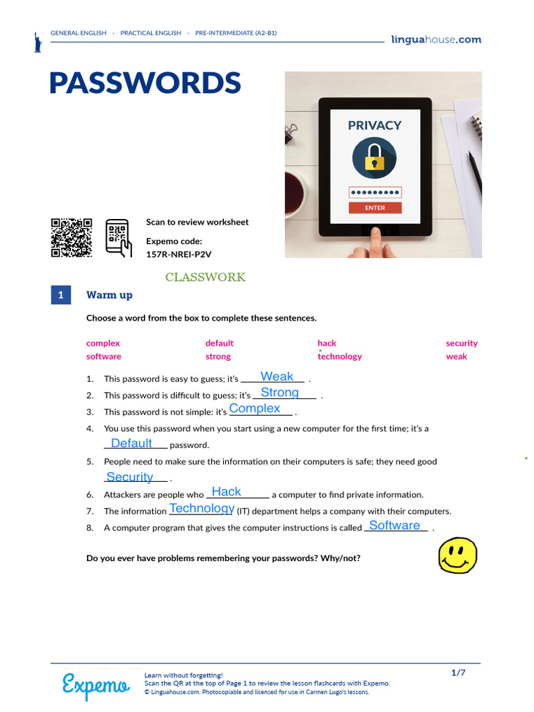 Password Tips for A2-B1 Learners | PDF | Password | English Language
