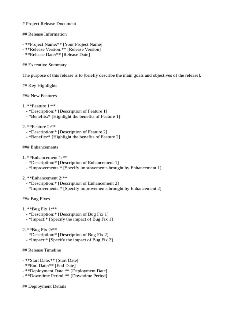 Project Release Plan Template | PDF | Computing | Systems Engineering