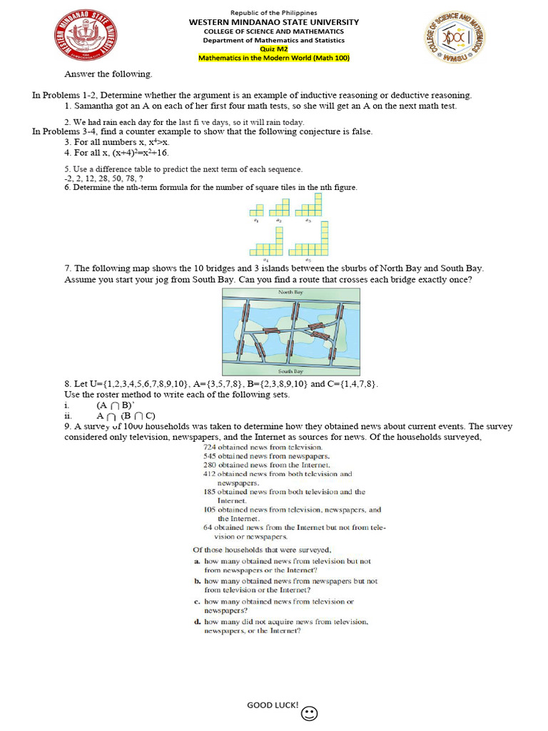 Math 100 Quiz 2 | PDF