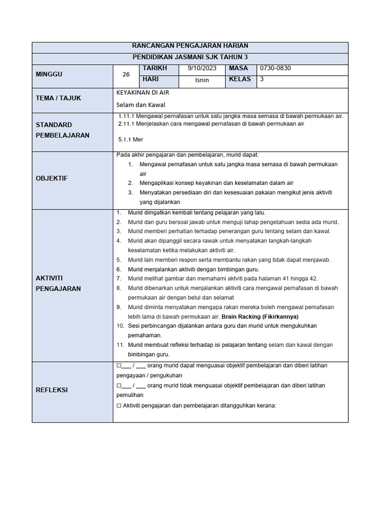RPH Ringkas Minggu 26 PJ THN 3 by Cikgu Gorgeous | PDF