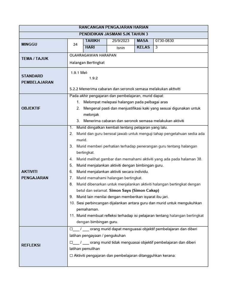 RPH Ringkas Minggu 24 PJ THN 3 by Cikgu Gorgeous | PDF