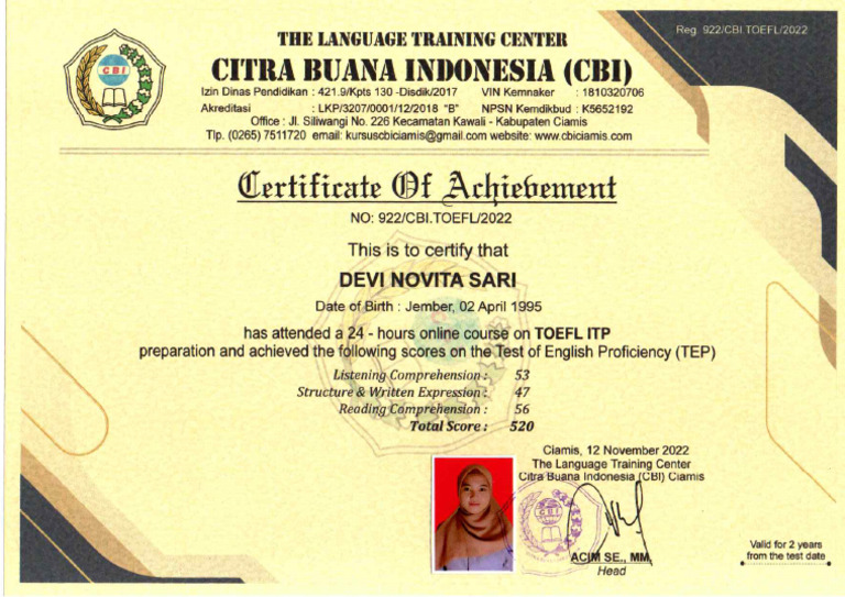 TOEFL - Devi Novita Sari | PDF