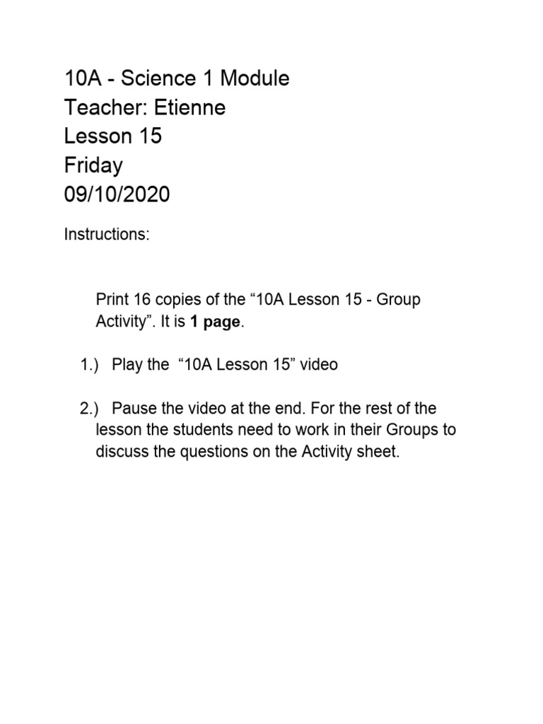 10A Lesson 15 - Teacher Instructions | PDF | Technology & Engineering