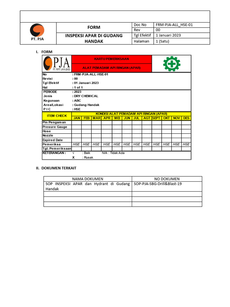 Form-Inspeksi Apar Di Gudang Handak | PDF