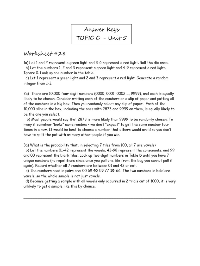 AP Statistics HW Answer Keys - Unit 5 | PDF | Probability | Sampling (Statistics)