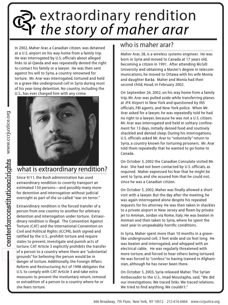 CCR - Extraordinary Rendition, Maher Arar | PDF | Justice | Crime & Violence