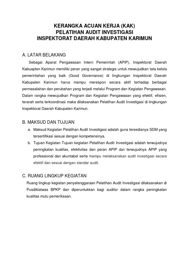 Pelatihan Audit Investigasi APIP Karimun | PDF