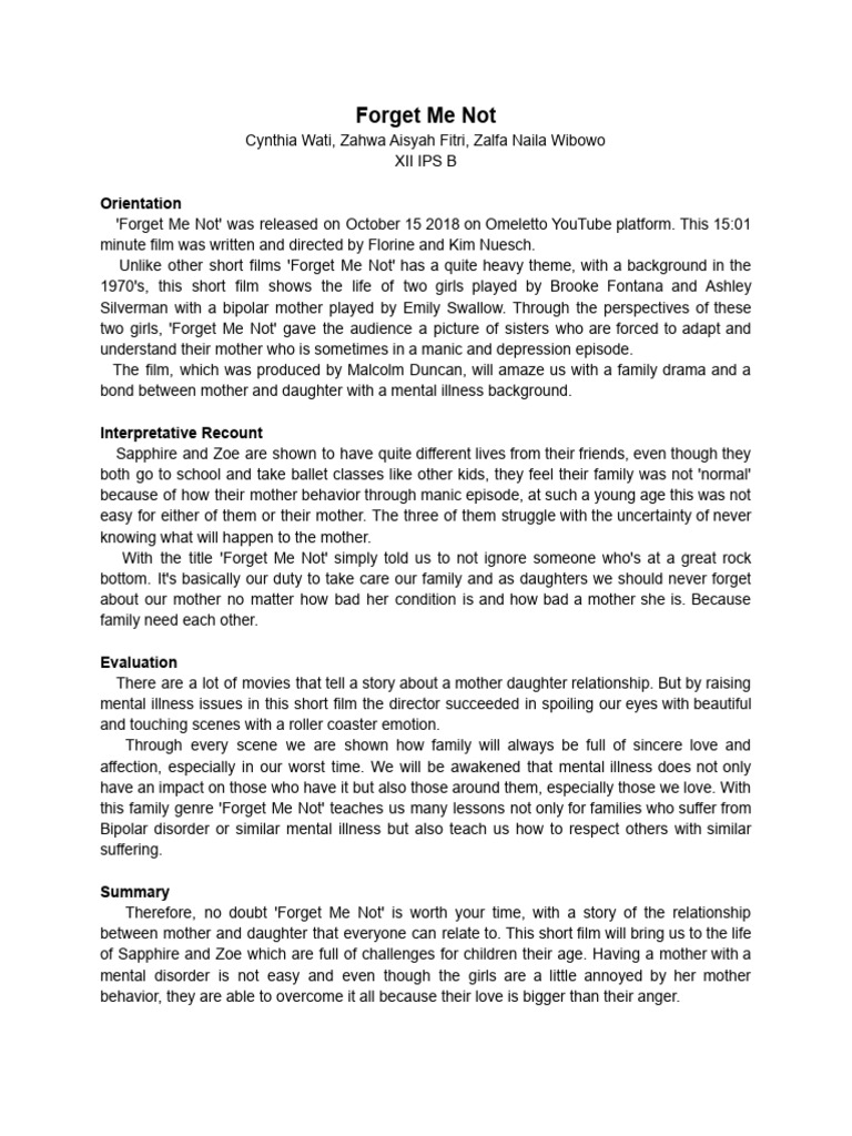 Film Review Forget Me Not | PDF