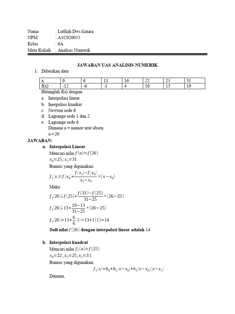 Metode Interpolasi untuk f(26) | PDF | Metode & Bahan Ajar