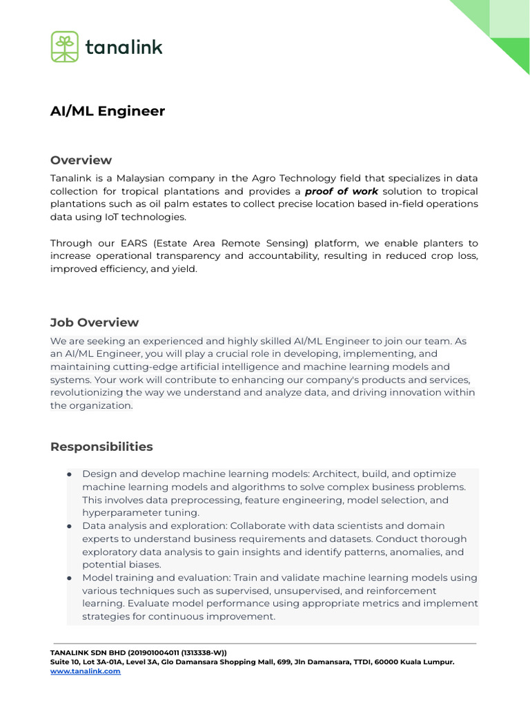 JD AI - ML Engineer Tanalink | PDF | Machine Learning | Artificial ...