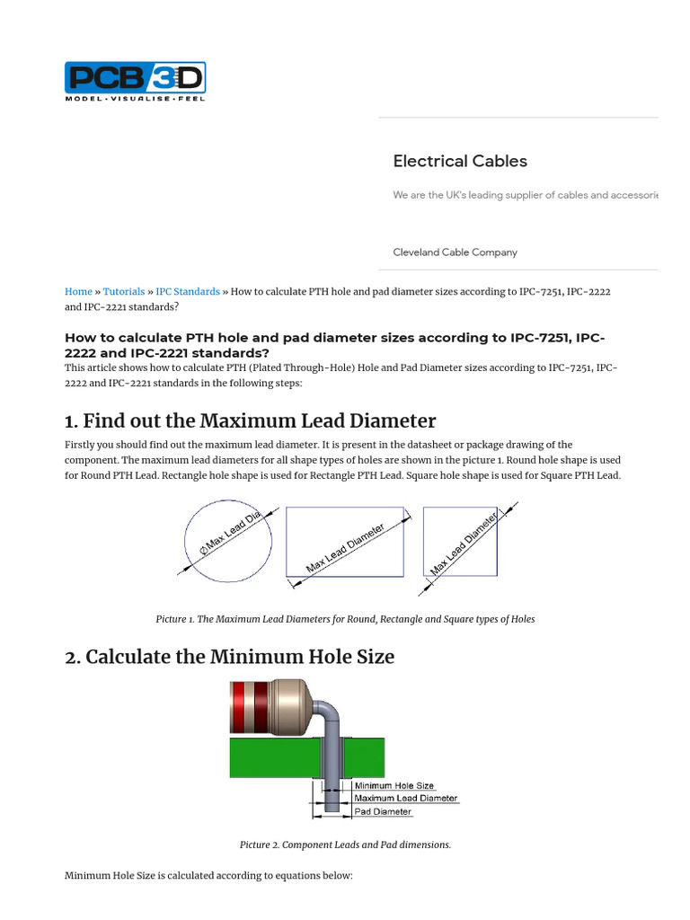 How To Calculate PTH Hole and Pad Diameter Sizes According To IPC-7251, IPC-2222 and IPC-2221 ...