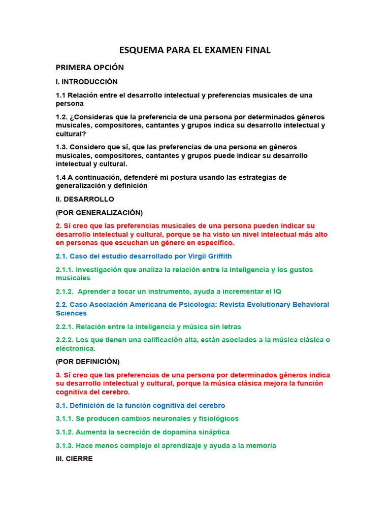 Esquema para El Examen Final | PDF | Aprendizaje | Cerebro