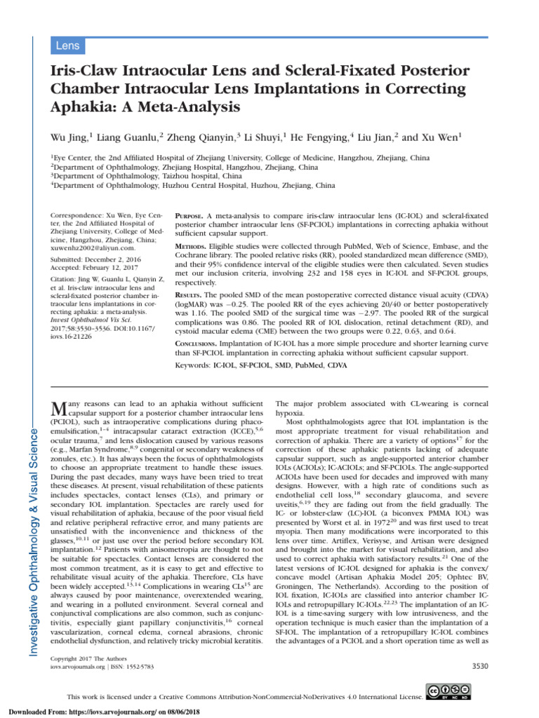 Iris-Claw Intraocular Lens and Scleral-Fixated Posterior Chamber ...