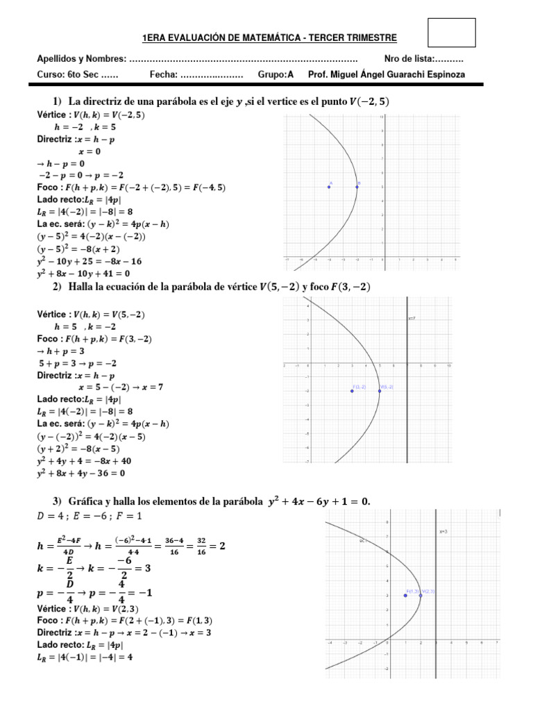Solucionario 1era Evaluación de Matemática 6tos Fila A y B | PDF