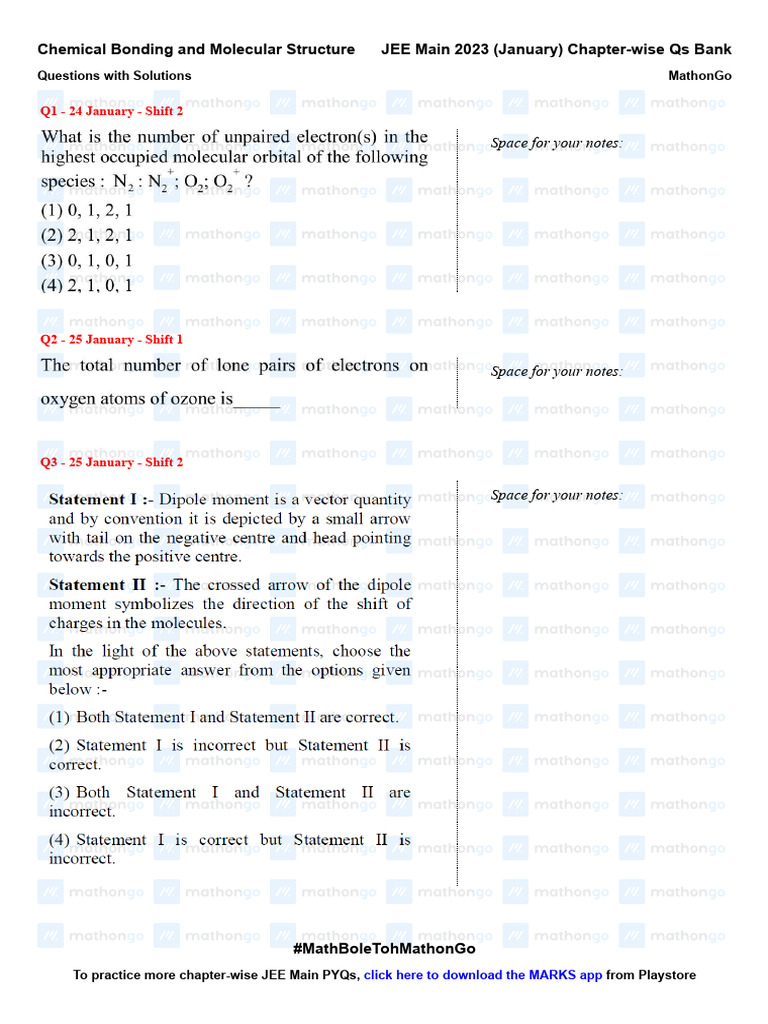 Neet Pyq | PDF | Chemical Polarity | Chemical Bond