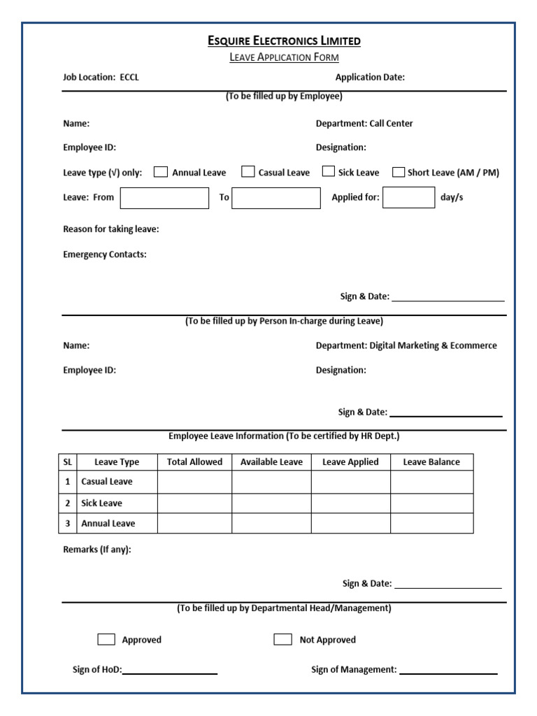 Leave Application Format | PDF