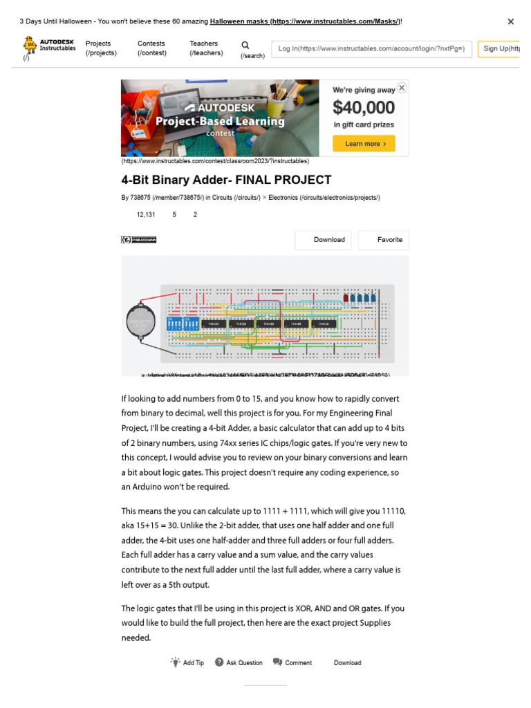 4-Bit Binary Adder - FINAL PROJECT - 10 Steps - Instructables | PDF