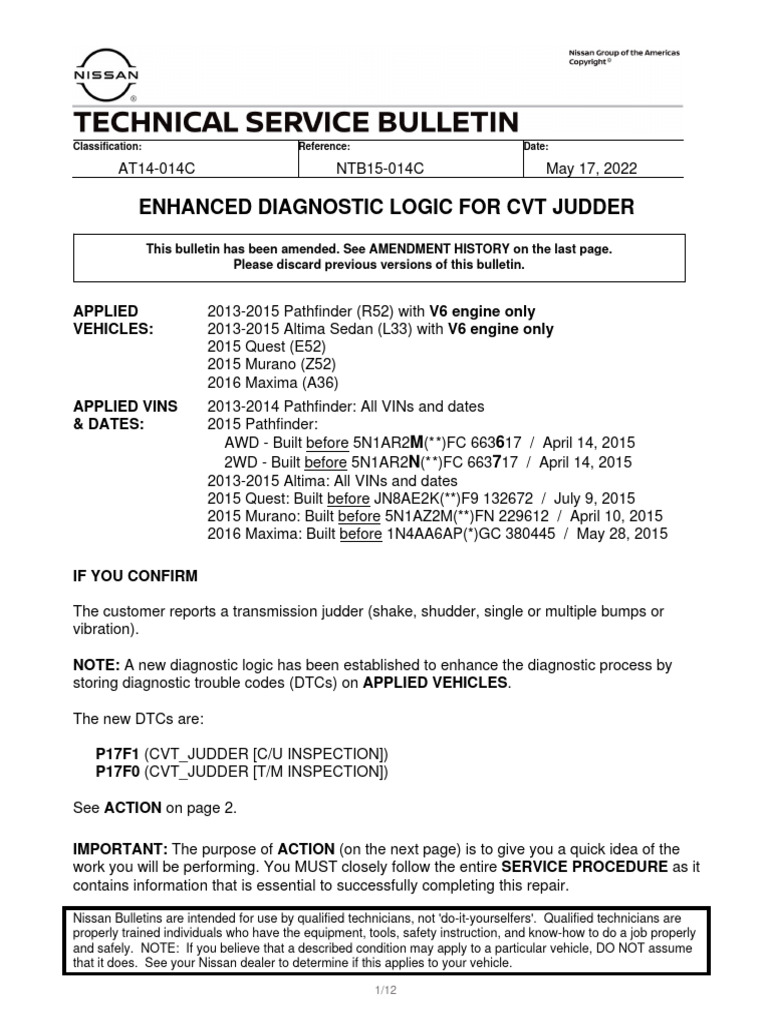 CVT Transmission JF017E Service Bulletin | Download Free PDF | Automotive Industry | Land Vehicles