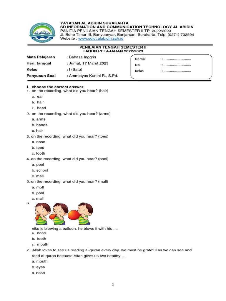 Exercise PTS English Level 1 | PDF