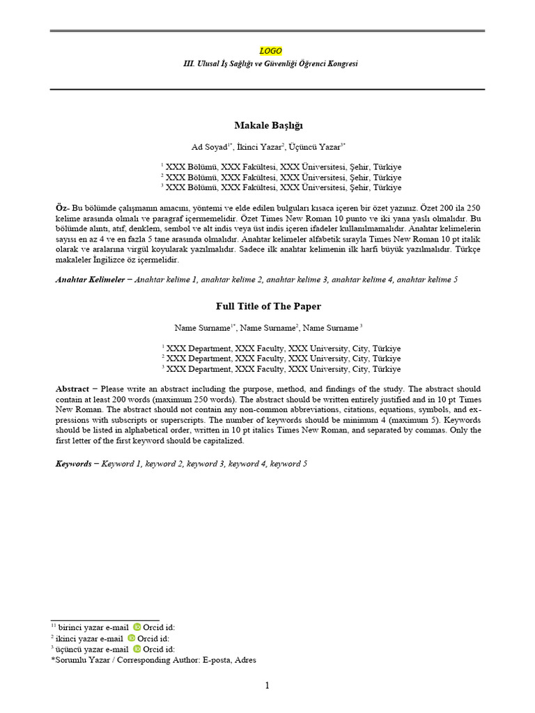 01 ISG Ogrenci Kongresi Bildiri Ozet Sablon | PDF