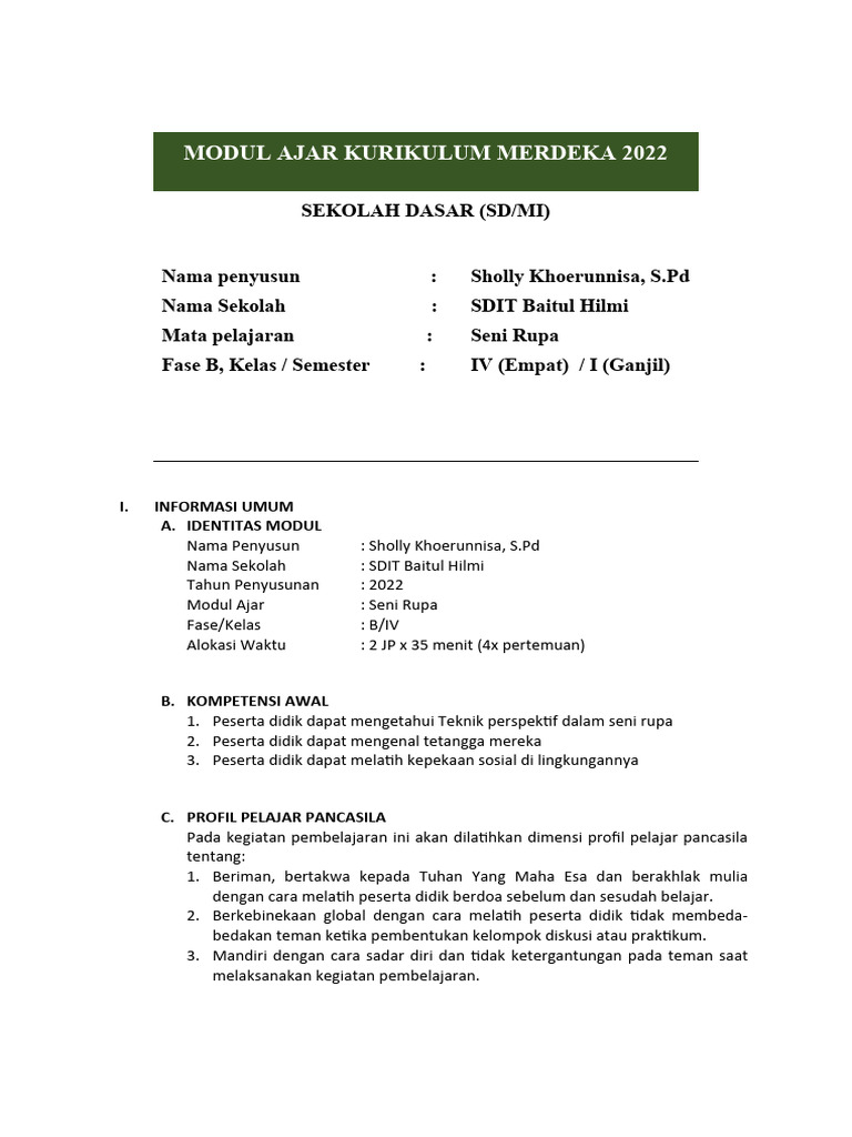 RPP Seni Rupa Kelas 4 | PDF