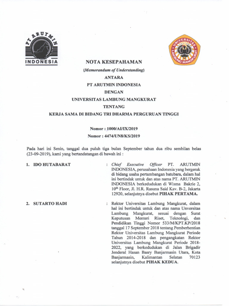 Contoh MoU Kampus Dengan PT | PDF