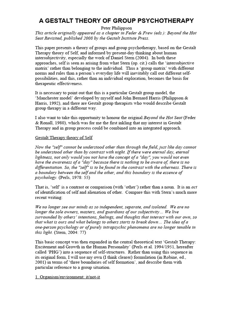 Gestalt Group Therapy | PDF | Gestalt Therapy | Psychotherapy