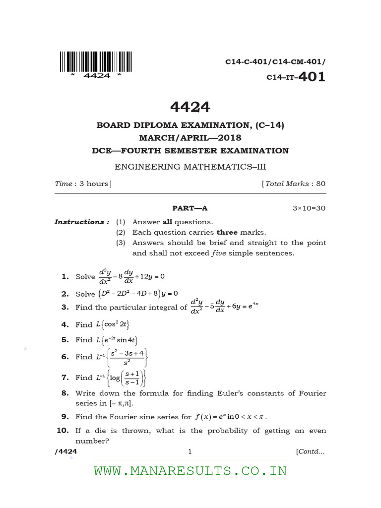 WWW - Manaresults.Co - In: Board Diploma Examination, (C-14) March ...