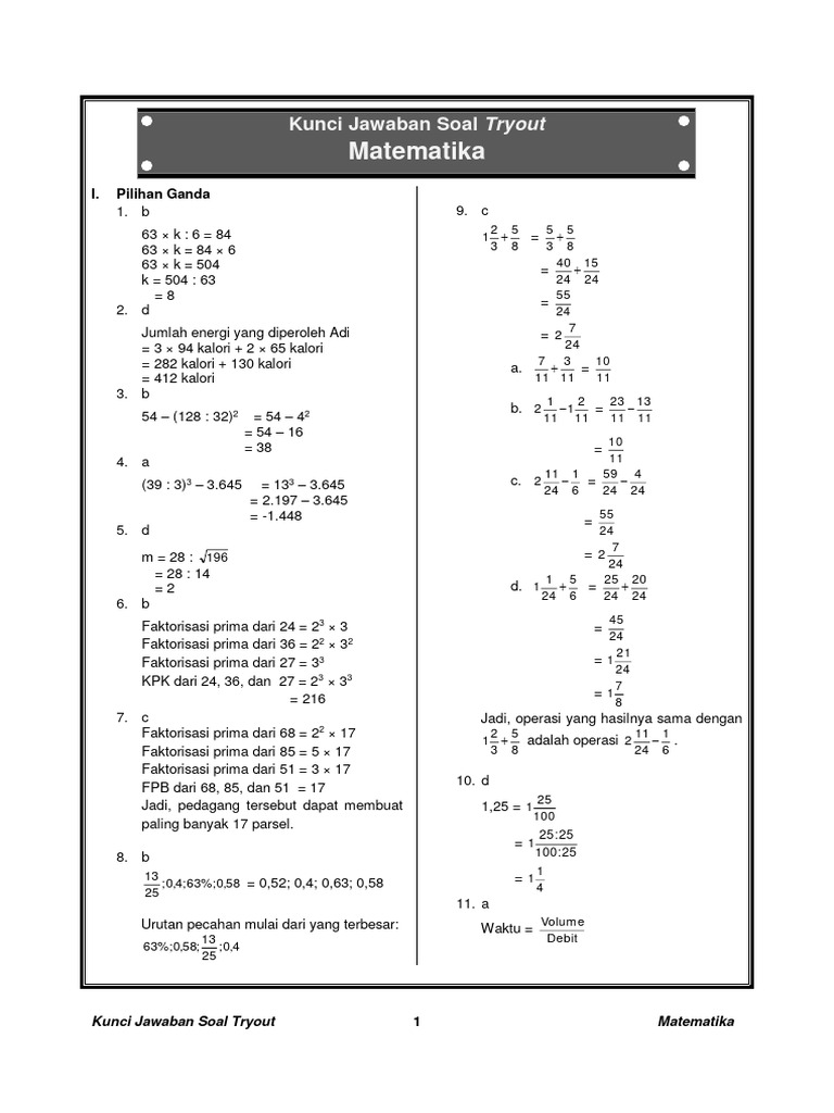 Kunci Tryout Matematika | PDF