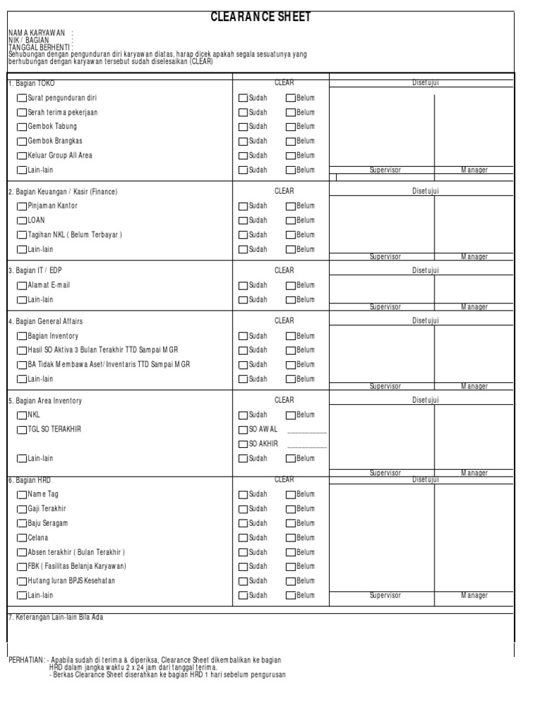 Clearance Sheet | PDF