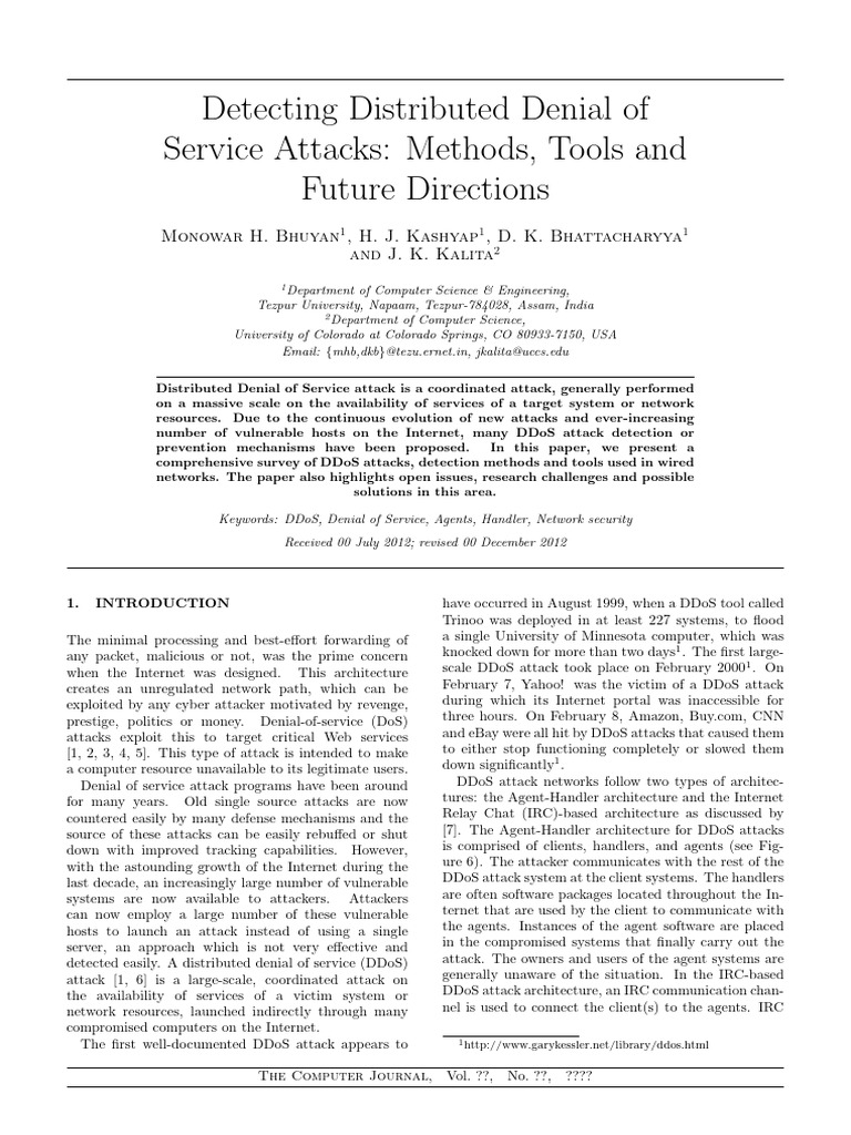 Detecting Distributed Denial Of Service Pdf Denial Of Service Attack Computer Network