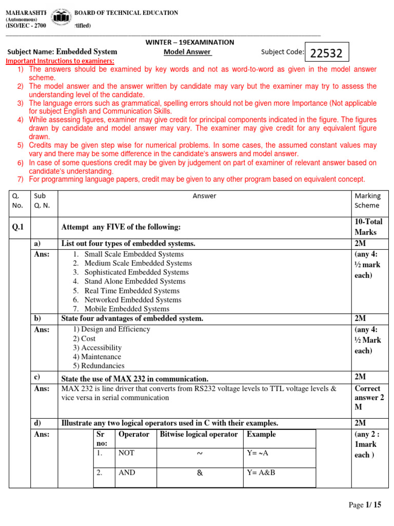 Embedded System Model Answer Paper 22532 | PDF | Usb | Information And ...