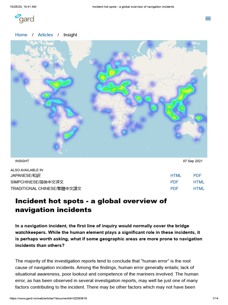 Incident Hot Spots - A Global Overview of Navigation Incidents | PDF
