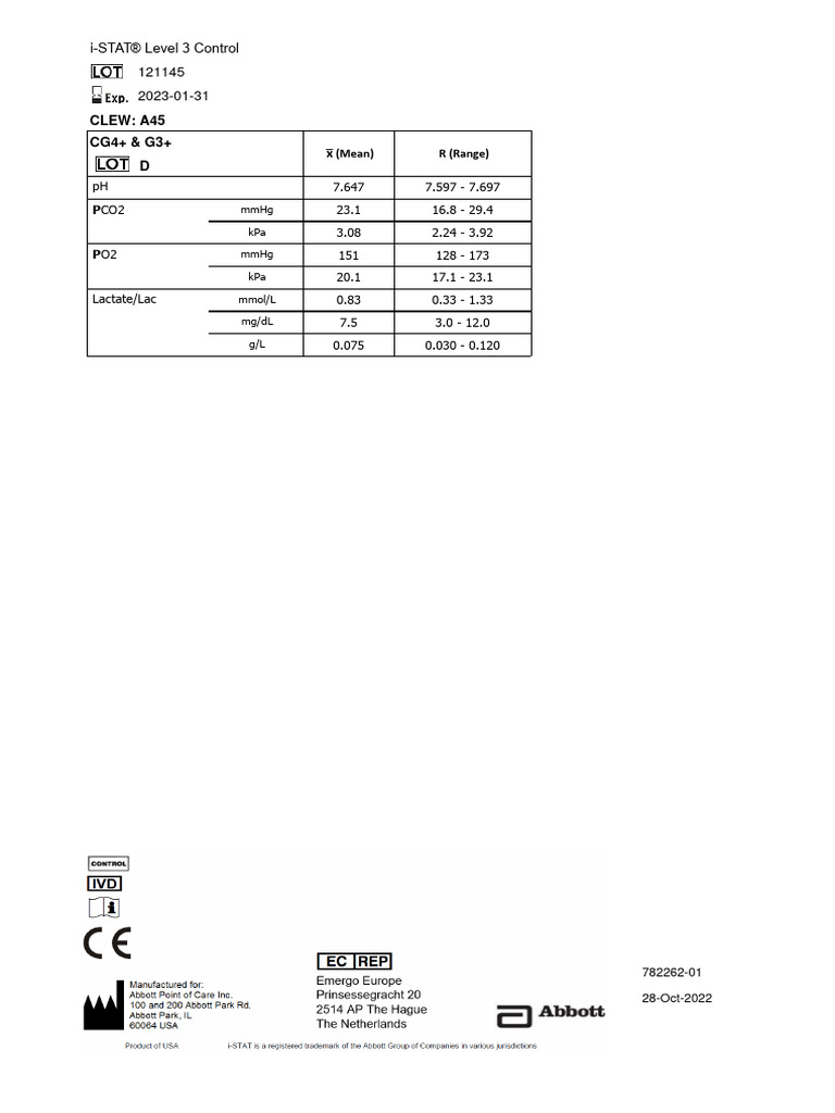 iSTAT L3 Control 121145 CLEW A45 782262-01 | PDF