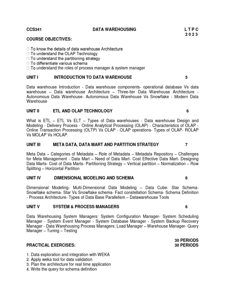 Ccs341 - Data Warehousing | PDF | Data Warehouse | Information Technology