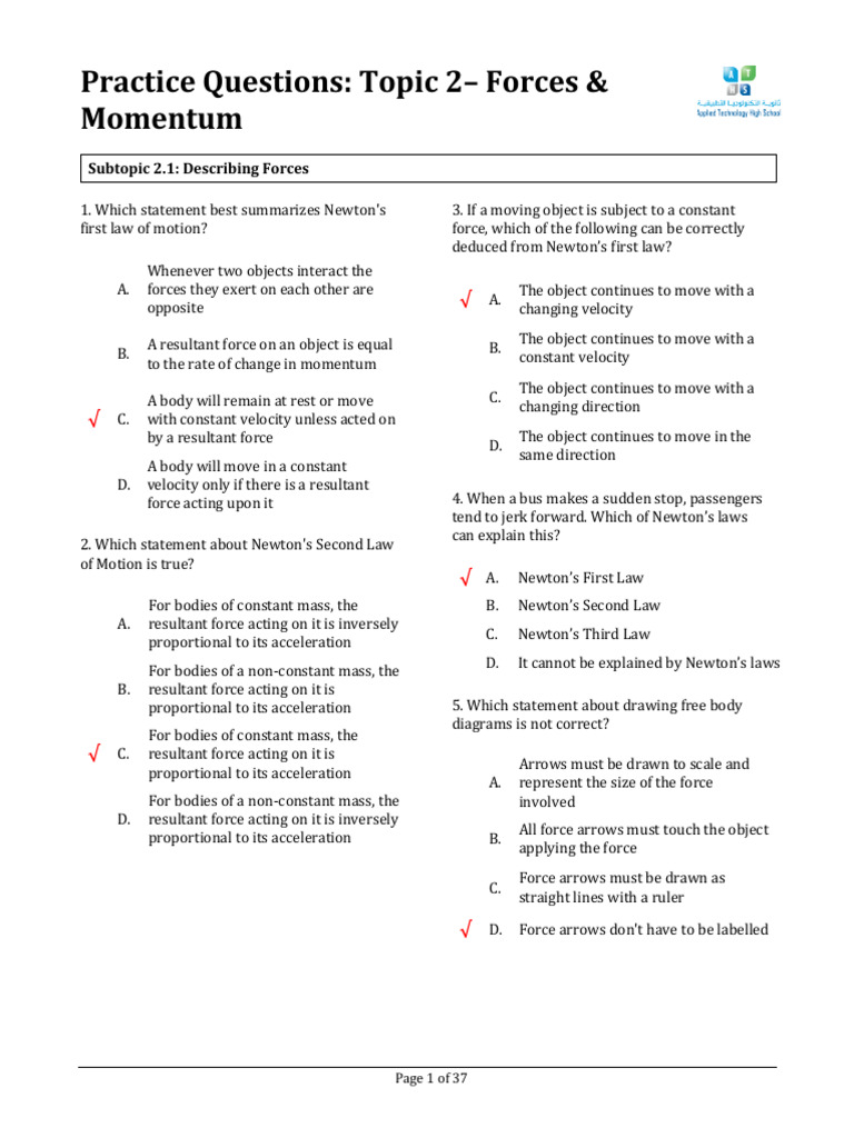 PHY61-Topic 2-Forces & Momentum-AK | PDF | Force | Buoyancy