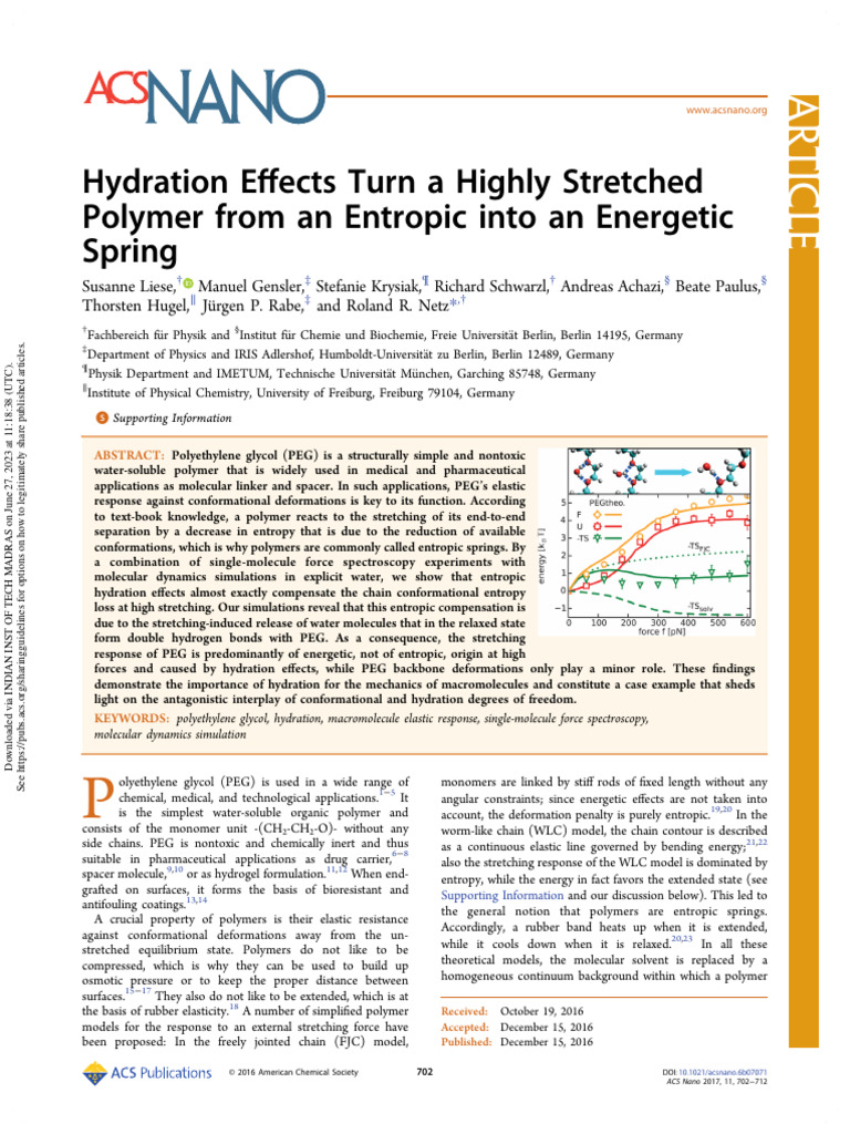 Hydration Effects Turn A Highly Stretched Polymer From An Entropic Into ...
